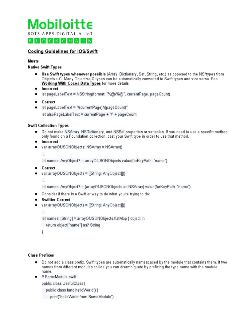 iOS Development - Swift Coding Guidlines-MOBILOITTE | PDF | Swift ...