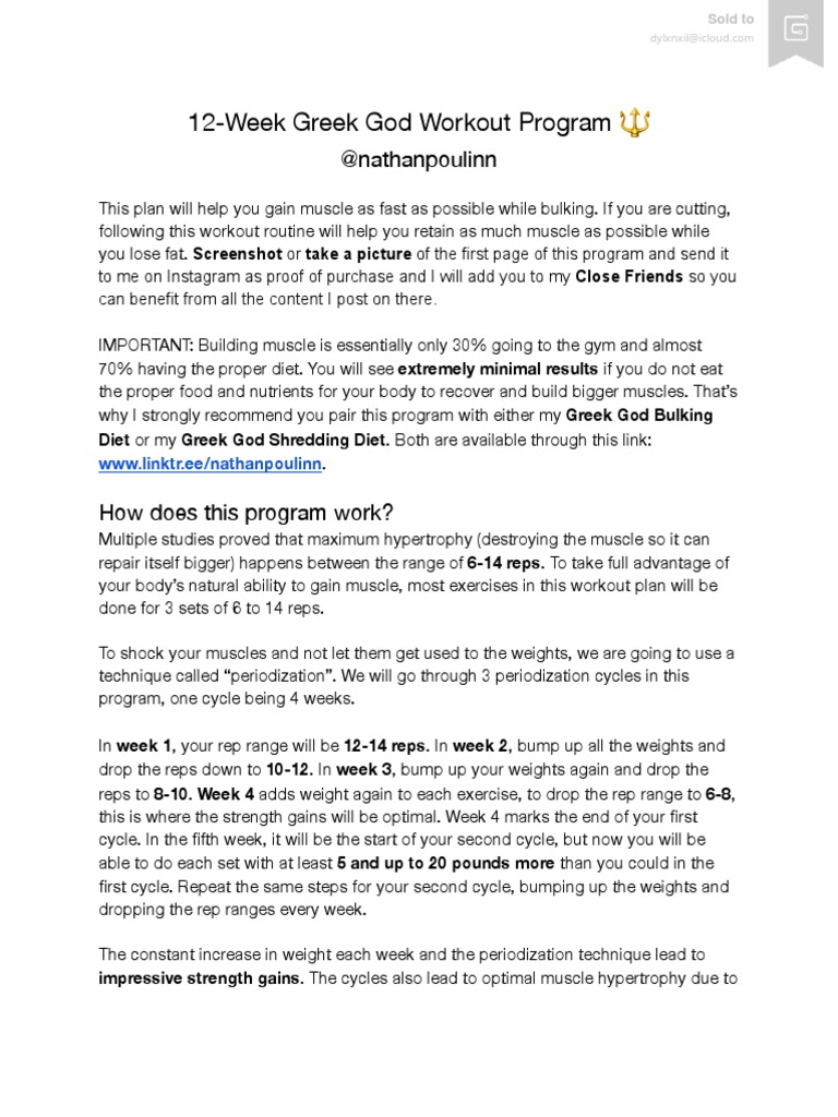 12-Week Greek God Workout Program | PDF | Hobbies | Physical Fitness