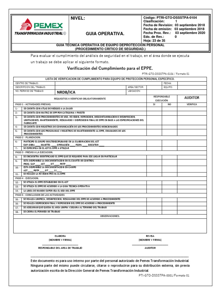Formato de Verificación Del Cumplimientod Epp Pemex | PDF