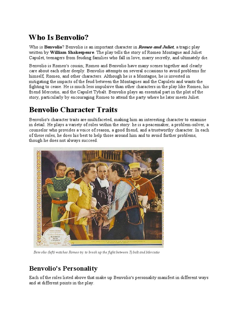 Who Is Benvolio | Download Free PDF | Characters In Romeo And Juliet ...