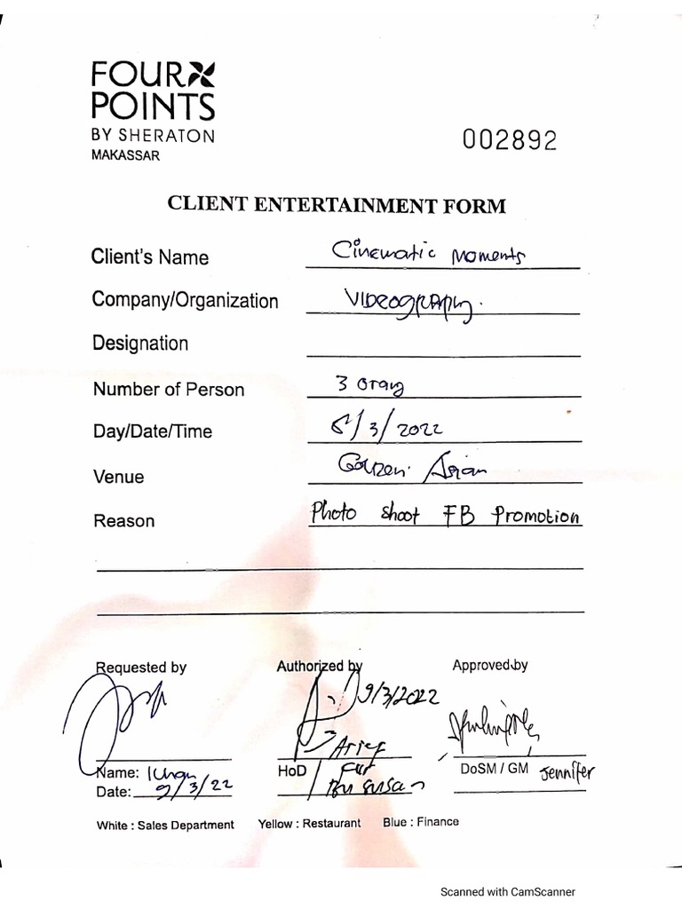 Entertainment Form | PDF