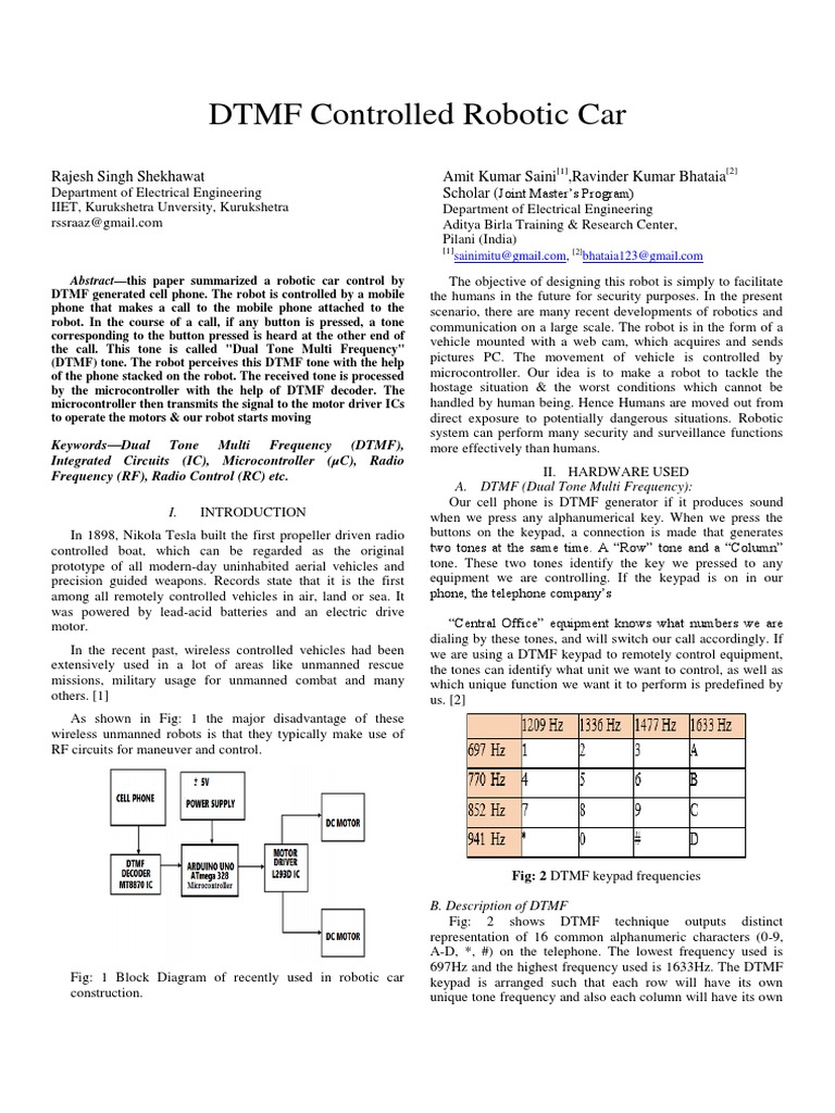 DTMF Controlled Robotic Car: Rajesh Singh Shekhawat Amit Kumar Saini ...