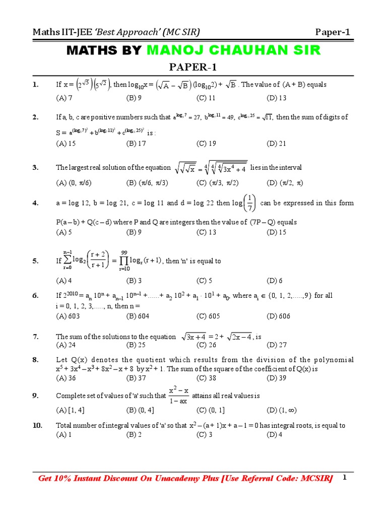Manoj Chauhan Sir: Maths by | PDF | Triangle | Logarithm