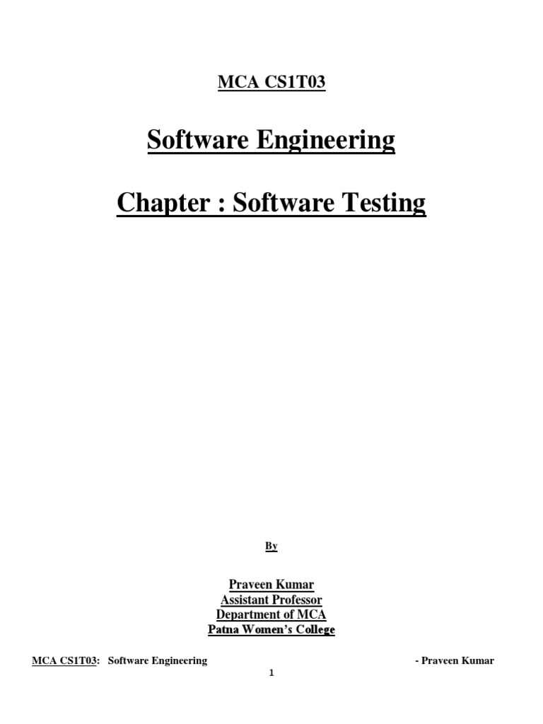 Software Engineering Chapter: Software Testing: Mca Cs1T03 | PDF ...