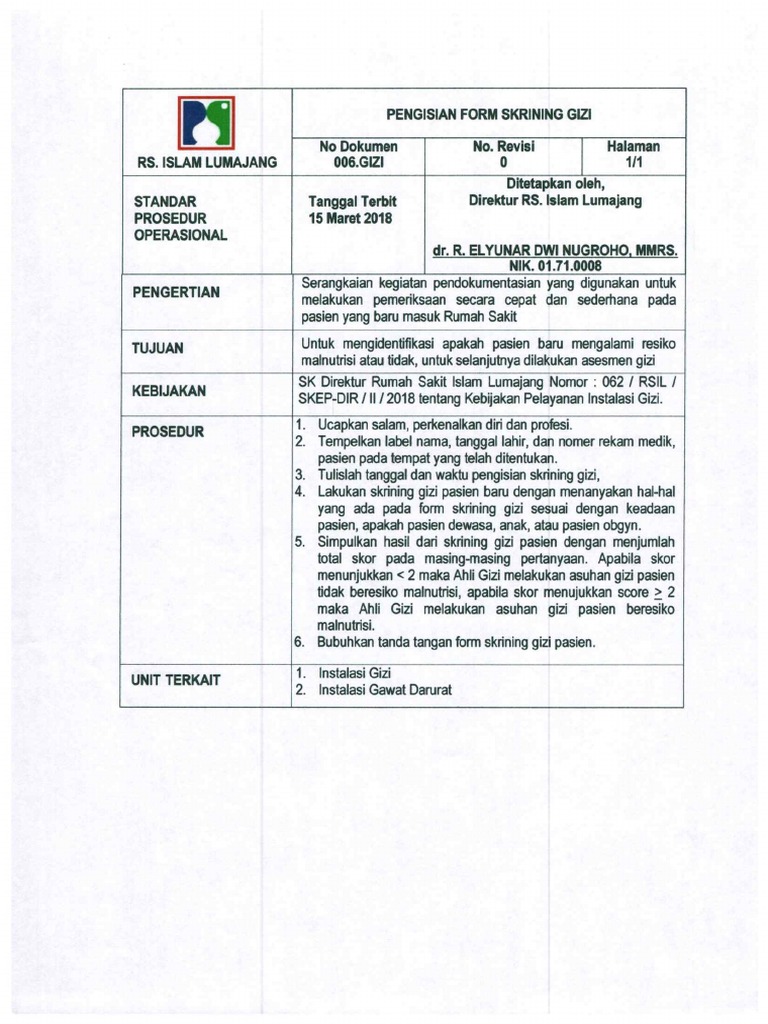 SPO Pengisian Form Skrining Gizi | PDF