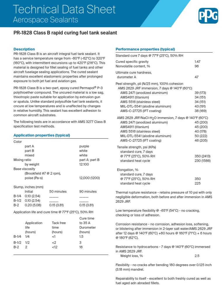 Aerospace Sealants: PR-1828 Class B Rapid Curing Fuel Tank Sealant ...