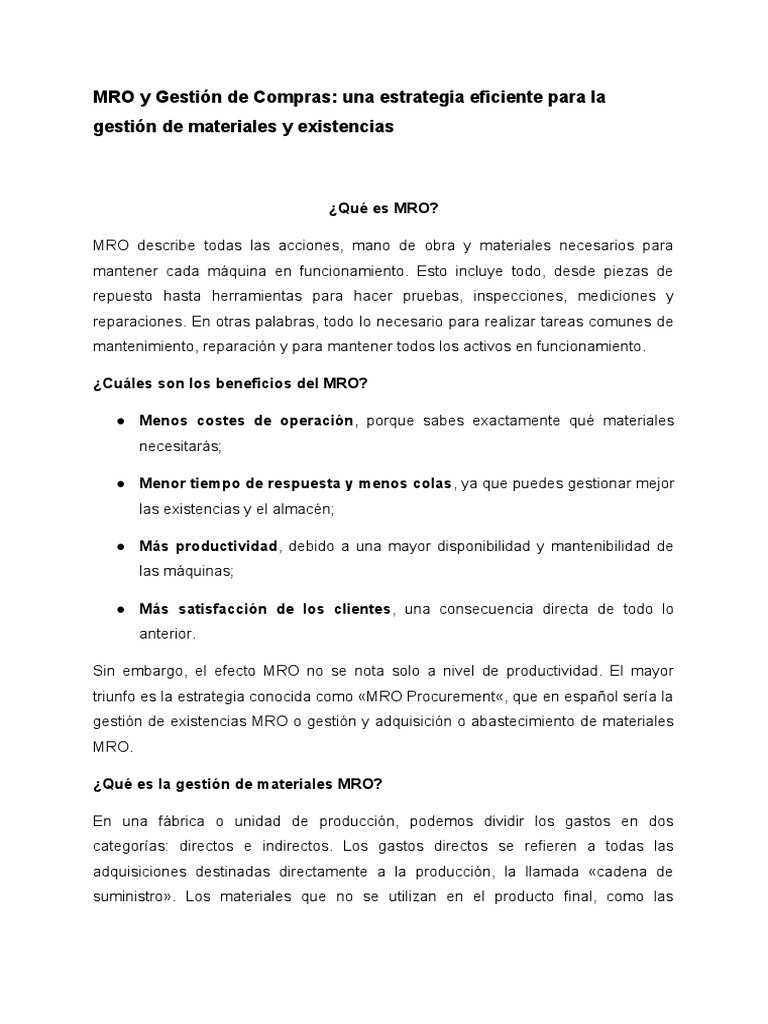 Resumen Compras MRO y RM | PDF