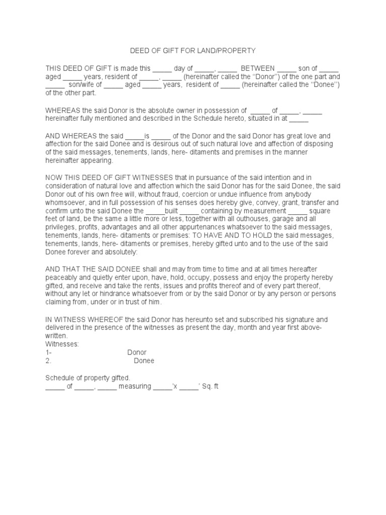 Deed of Gift For Land | PDF