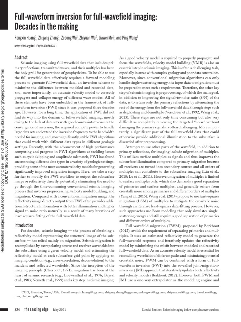 TLE May 21 Huang Et Al Final Published | PDF | Reflection Seismology