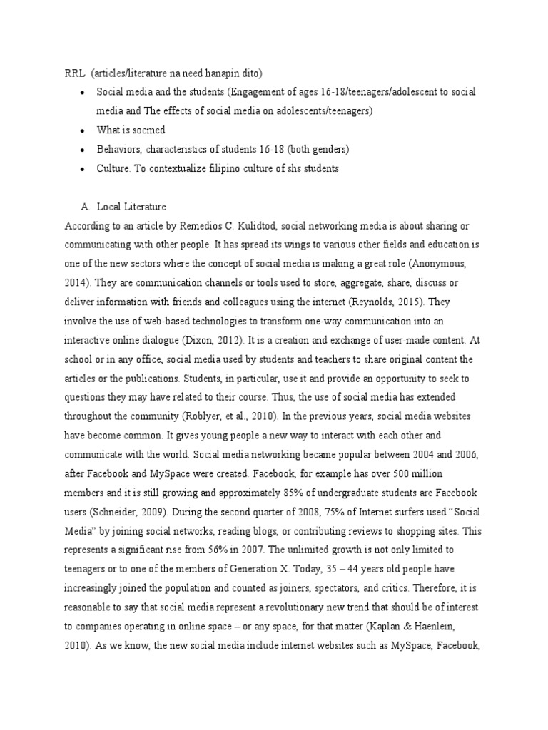 RRL (Local Literature) | Download Free PDF | Popular Culture & Media ...