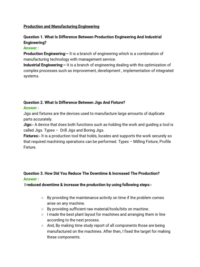 Production and Manufacturing Engineering Interview Q and A 1646730474 ...