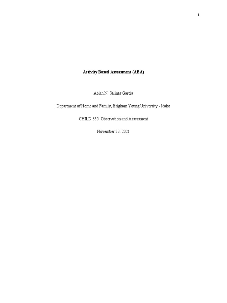Activity Based Assessmentrevisedpt2 | PDF | Behavior Modification ...