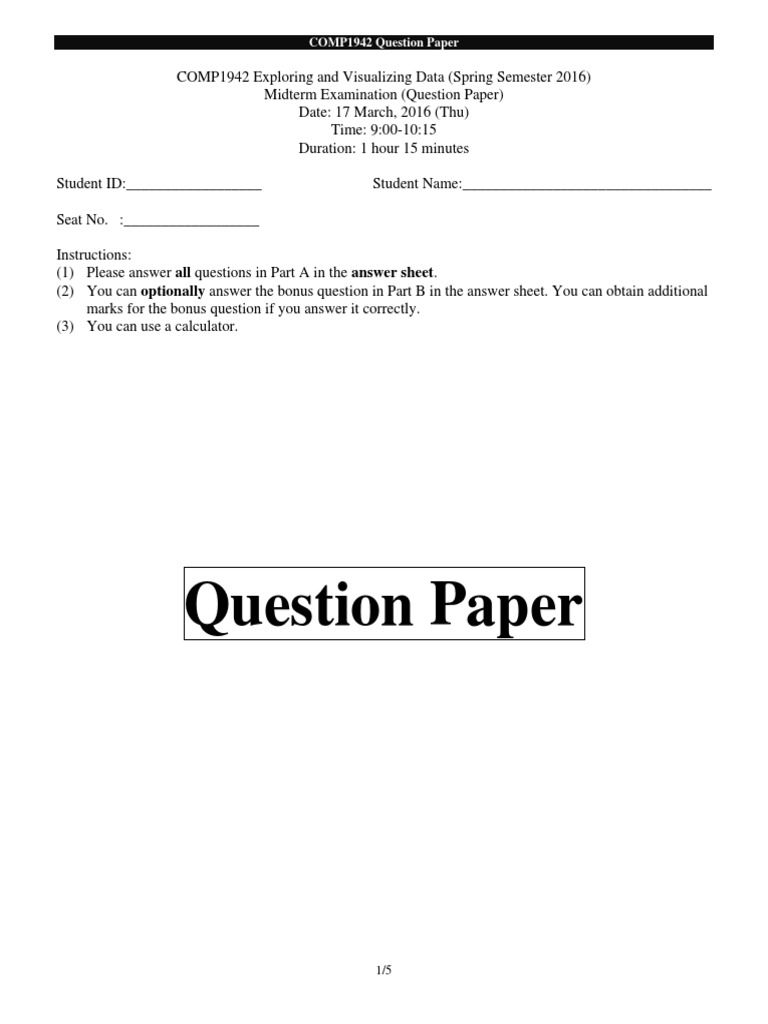 COMP1942 Question Paper | PDF | Cluster Analysis | Mathematical Logic