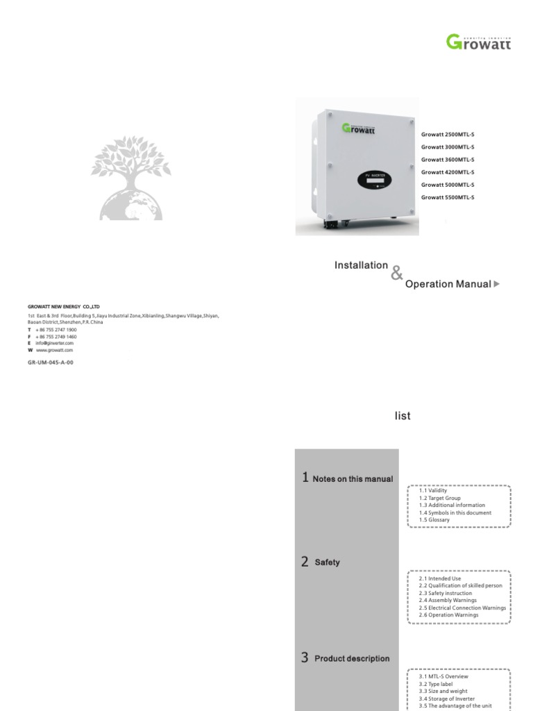Installation Operation Manual: Growatt 2500MTL-S Growatt 3000MTL-S ...