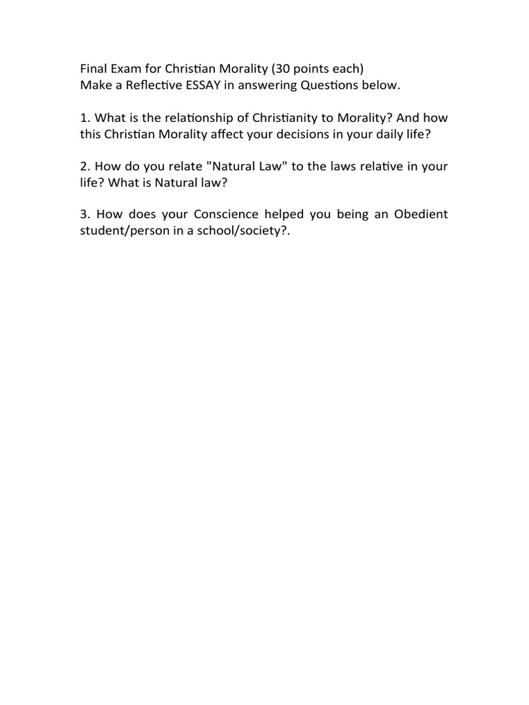 Template Final Exam In Christian Morality Pdf Science And Mathematics
