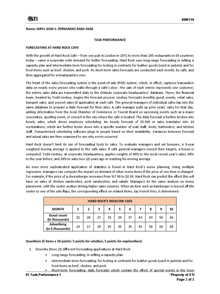 01 Task Performance 1 | PDF | Point Of Sale | Forecasting