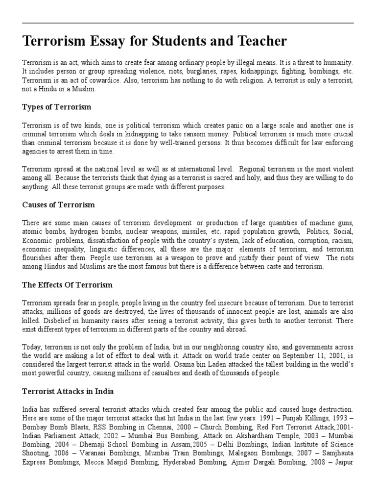 Terrorism Essay For Students and Teacher | Download Free PDF ...