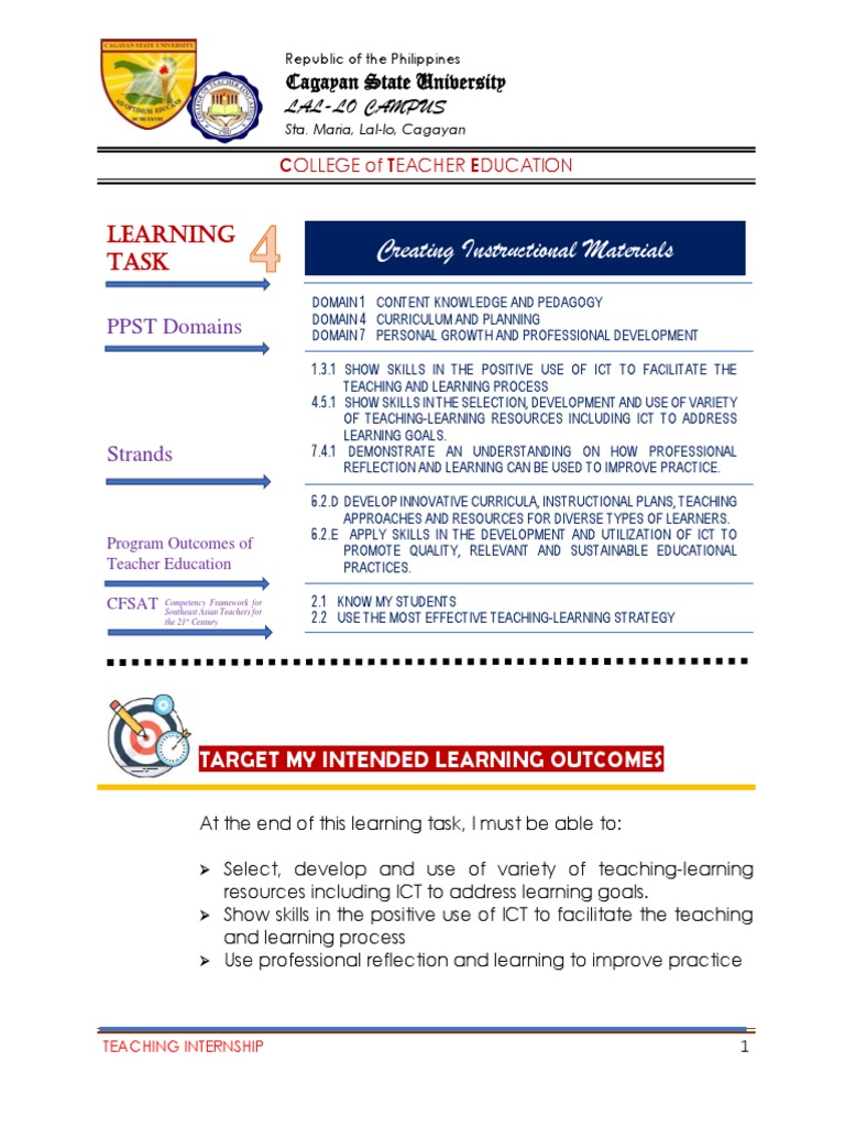 Creating Instructional Materials: Learning Task | PDF | Educational ...