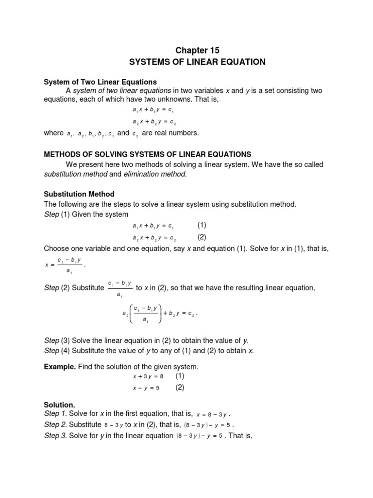 Chapter 15 SYSTEMS OF LINEAR EQUATIONS | PDF | System Of Linear ...