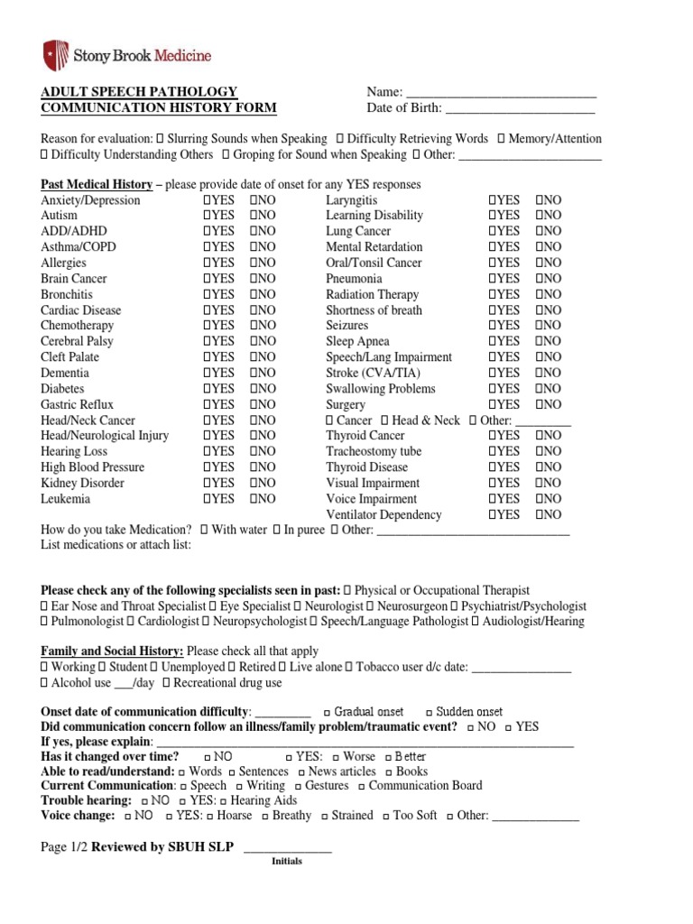 Adult Speech Therapy Case History Form | PDF | Stroke | Cancer