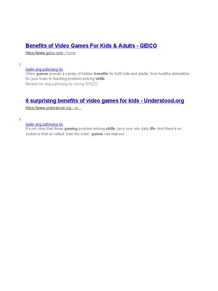 Benefits of Video Games For Kids & Adults - GEICO | PDF