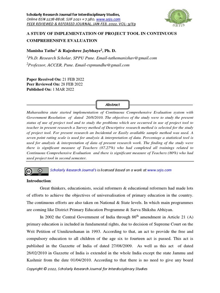 A Study of Implementation of Project Tool in Continuous Comprehensive ...