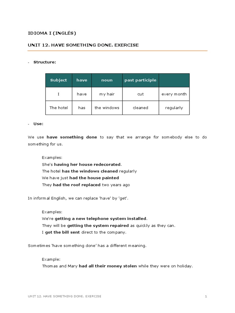 Unit 12. Have Something Done. Exercise | PDF | Linguistic Morphology ...