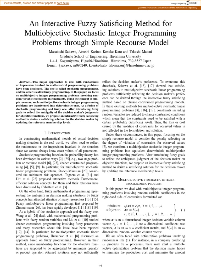 An Interactive Fuzzy Satisficing Method For | PDF