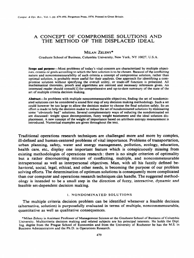 A Concept of Compromise Solution and The Method of The Displaced Ideal ...