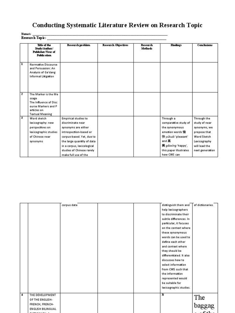 GRID LITERATURE REVIEW | PDF | Lexicography | Cognition