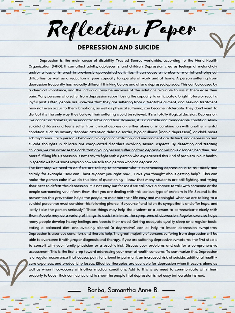 Reflection Paper - BARBA - STEM 101 | PDF | Major Depressive Disorder ...