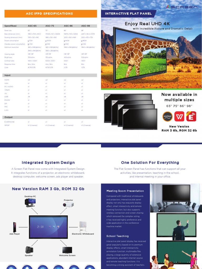 UHD 4K Interactive Flat Panel Specs | PDF | Desktop Computer ...
