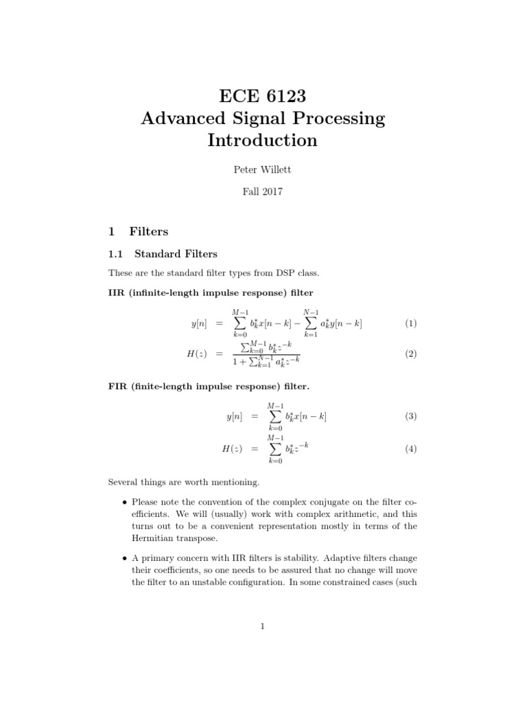 ECE 6123 Advanced Signal Processing: 1 Filters | PDF | Eigenvalues And ...