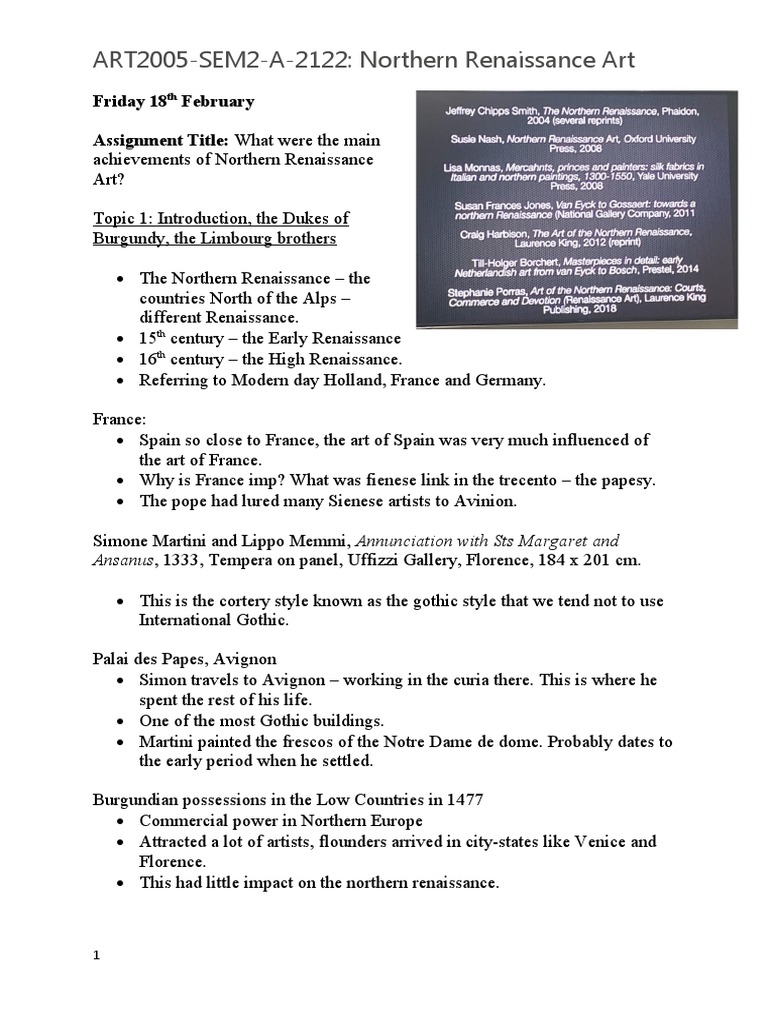 ART2005-SEM2-A-2122: Northern Renaissance Art: Friday 18 February ...