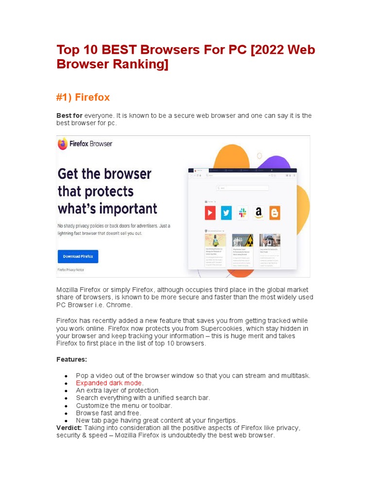 Top 10 BEST Browsers For PC | PDF | World Wide Web | Internet & Web