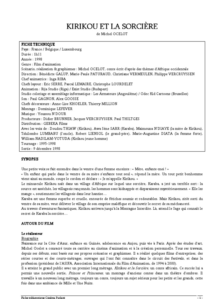 Kirikou Et La Sorcière Dossier Pédagogique | PDF | Cinématographie ...
