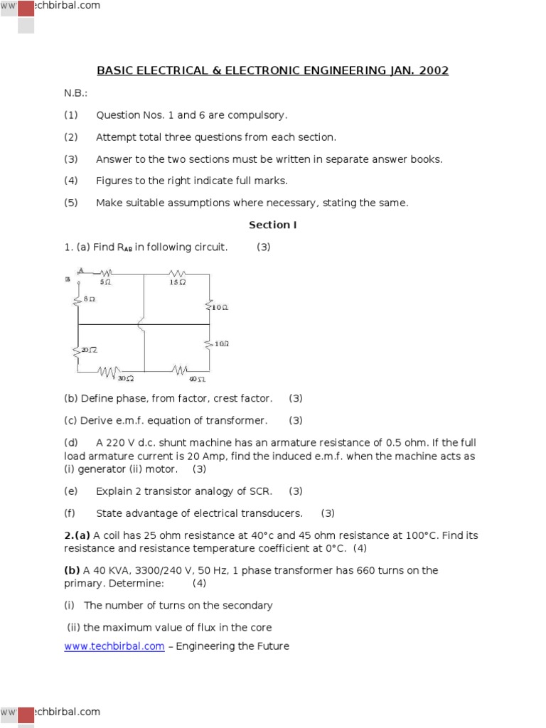 Basic Electrical & Electronics Engineering (6 Yrs FRM Jan 02 ...