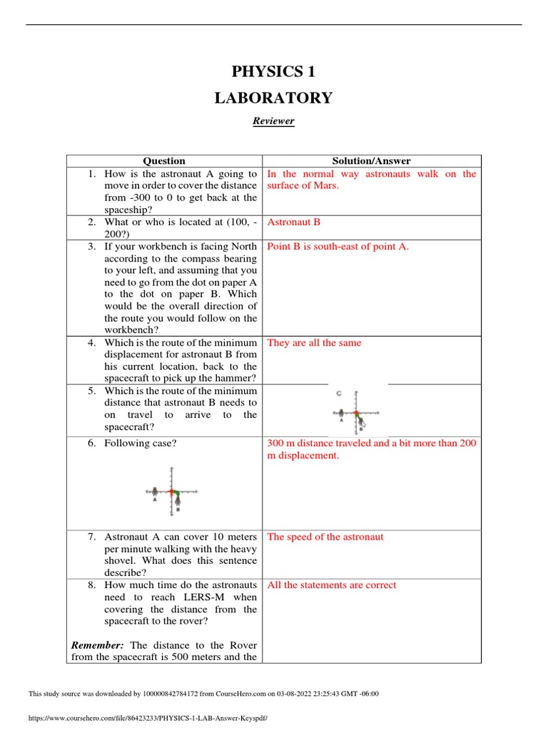 Physics 1 Lab Answer Keys PDF | PDF | Force | Gravity