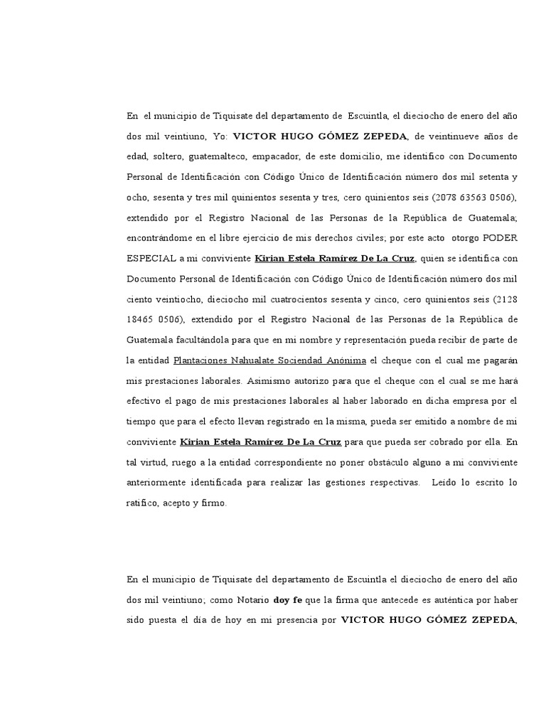 Carta Poder para Cobrar Cheque Victor Hugo Gómez Zepeda | PDF | Guatemala