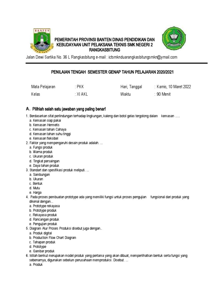 Soal Uts PKK Smester 2 | PDF