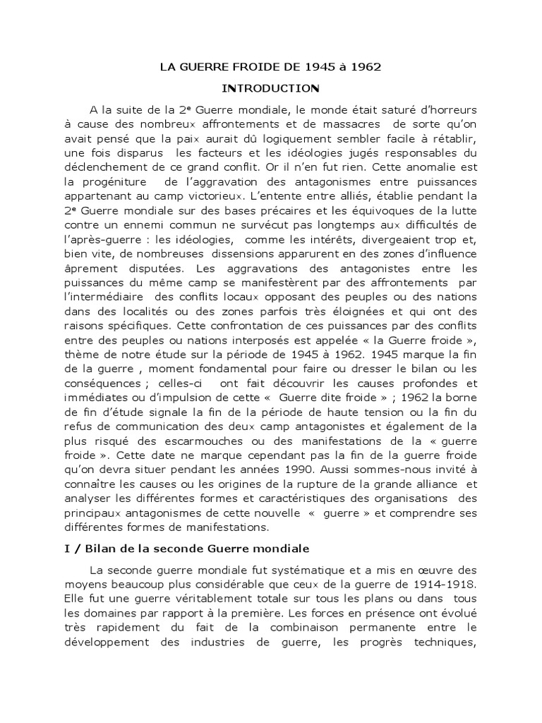 LA GUERRE FROIDE DE 1945 À 1962 | PDF | Guerre froide | Communisme