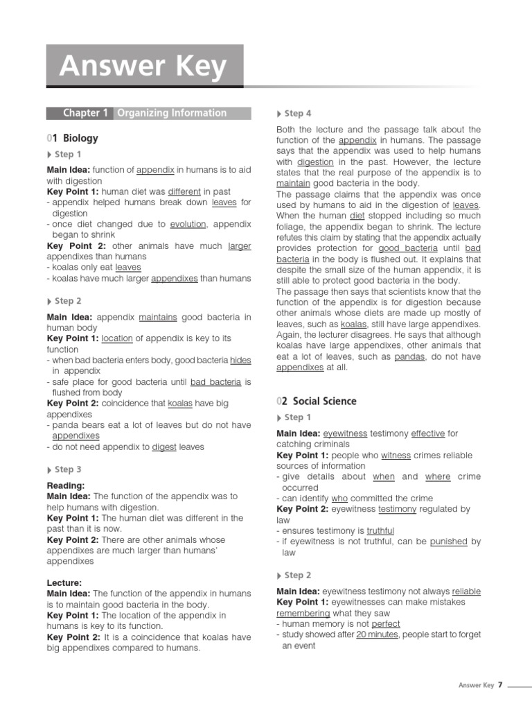 Answer Key: Chapter 1 Organizing Information | PDF | Witness | Sharks