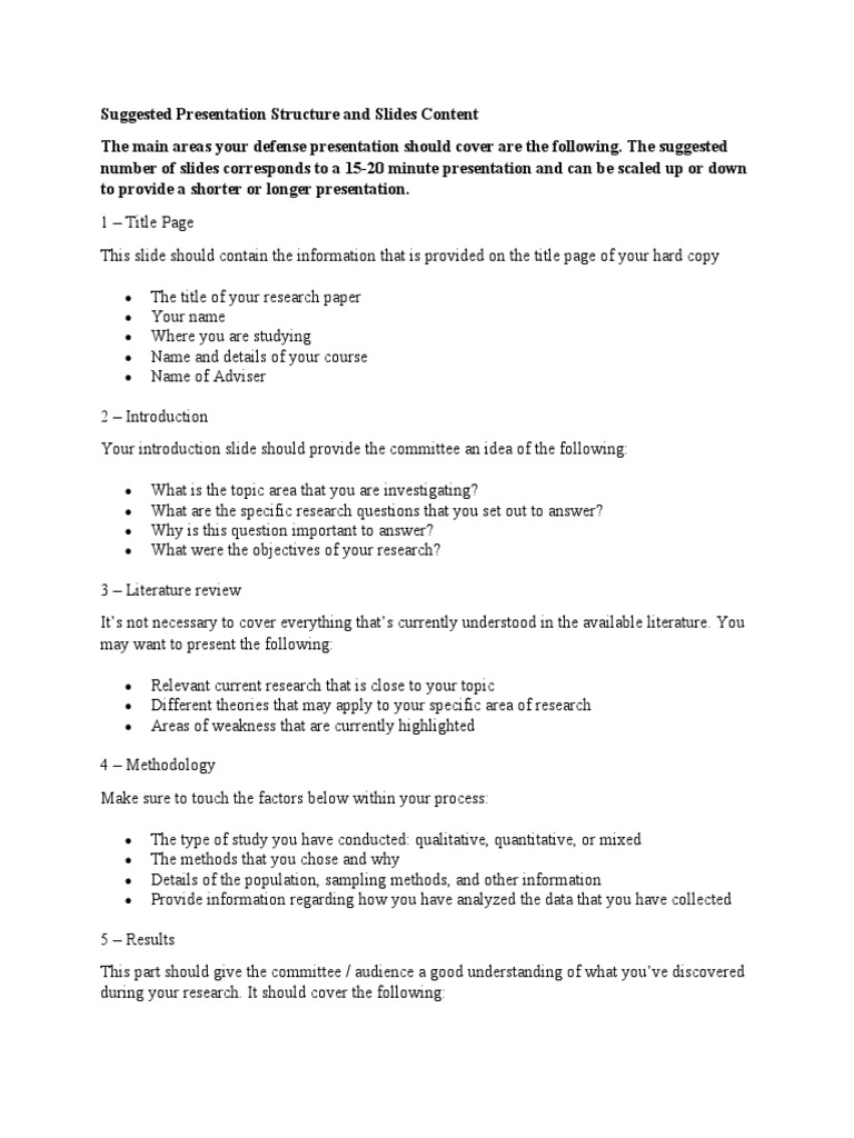 Suggested Presentation Structure and Slides Content | PDF | Cognitive ...