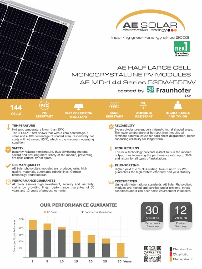 Solar Module German Brand AE MD-530W-550W-144 | PDF | Materials ...
