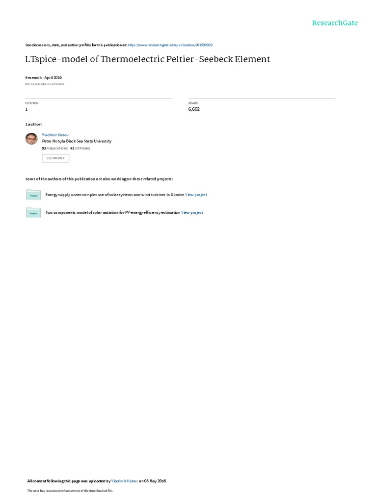 LTspice-model of Thermoelectric Peltier-Seebeck Element | PDF ...