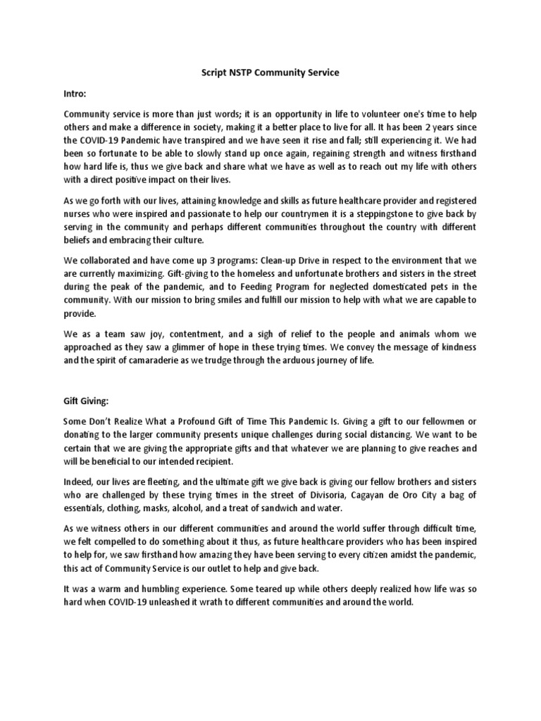 Script NSTP Community Service: Intro | PDF