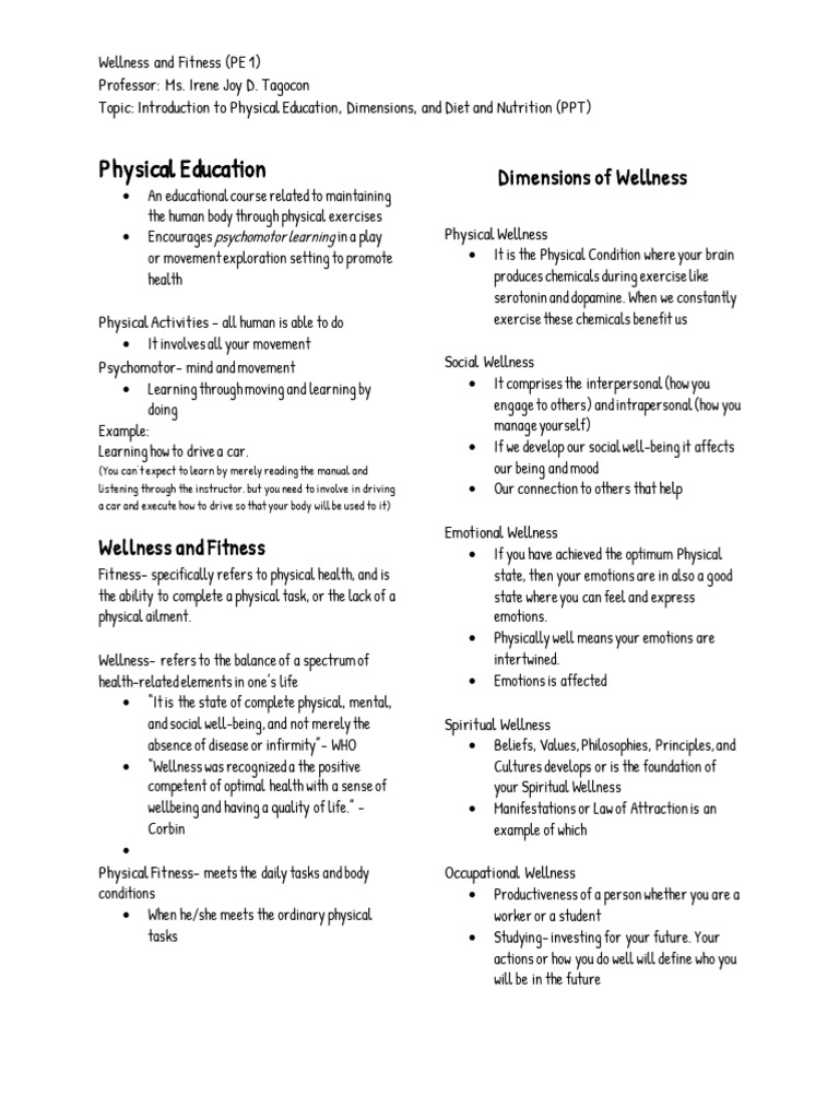 Dimensions of Wellness in PE | PDF | Physical Fitness | Flexibility ...
