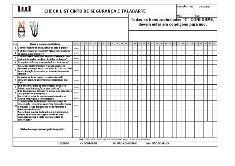 Check List - Cinto de Segurança - Mensal | PDF