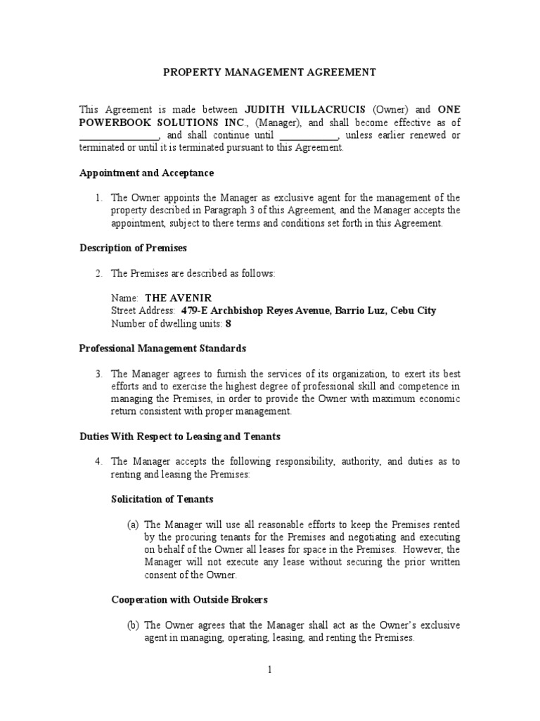 Property Management Agreement | PDF | Lease | Leasehold Estate