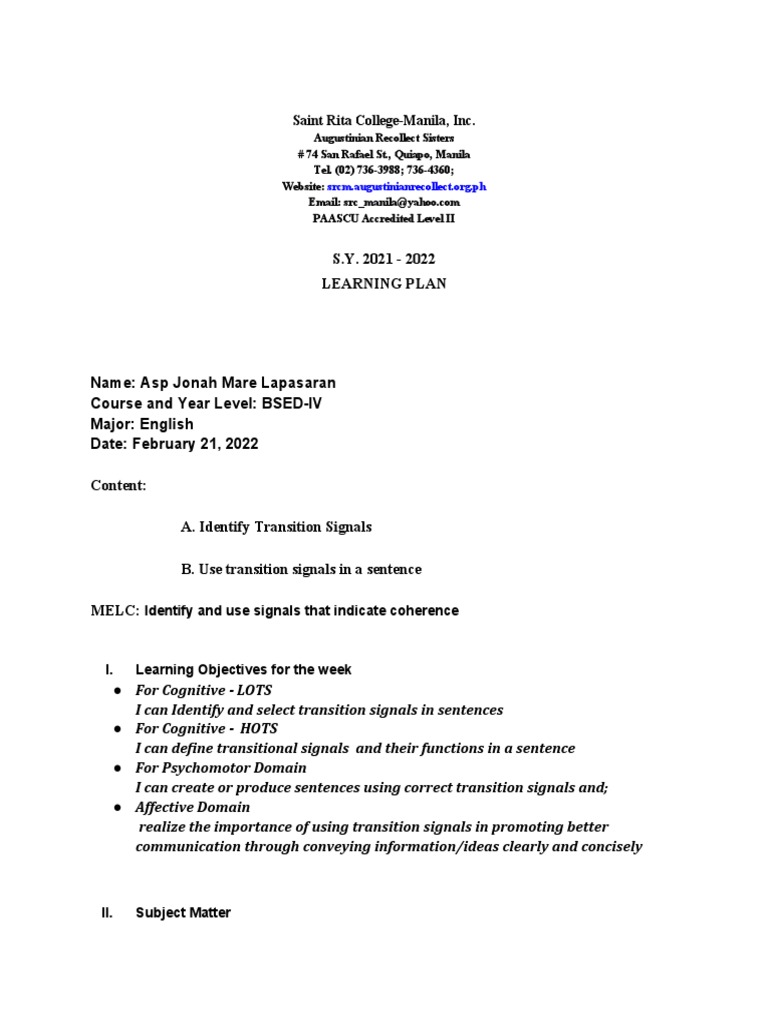 Lesson Plan - TTL2 | PDF | Cognition | Communication